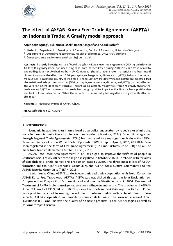 (PDF) The effect of ASEAN-korea free trade agreement (AKFTA) on ...
