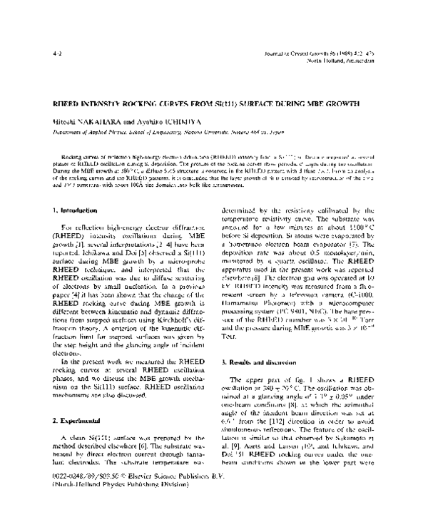 (PDF) RHEED intensity rocking curves from Si(111) surface during MBE growth