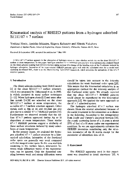 (PDF) Kinematical analysis of RHEED patterns from a hydrogen adsorbed ...