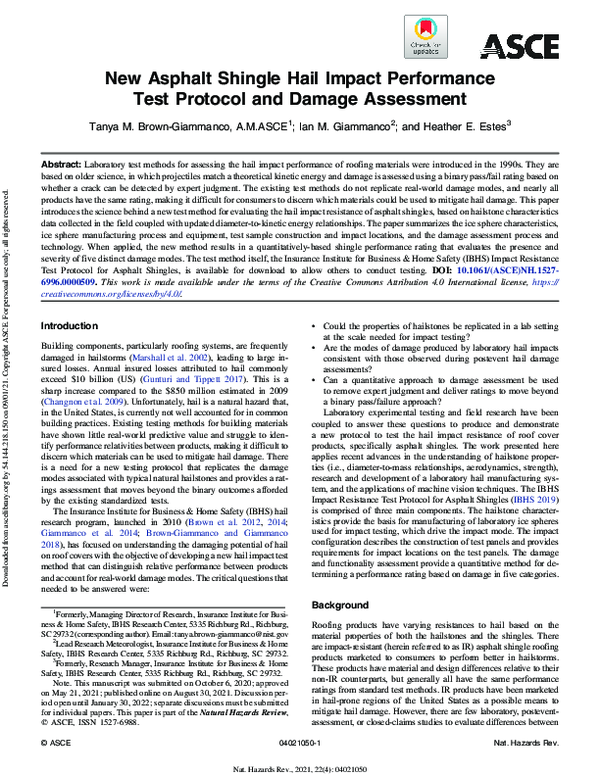 (PDF) New Asphalt Shingle Hail Impact Performance Test Protocol and ...