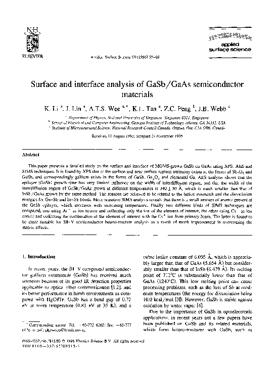 (PDF) Surface and interface analysis of semiconductor materials