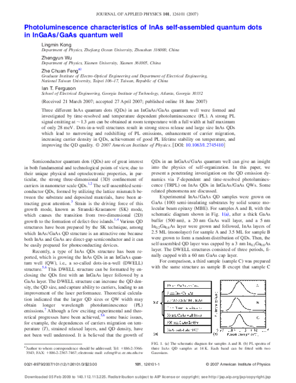 (PDF) Photoluminescence characteristics of InAs self-assembled quantum ...