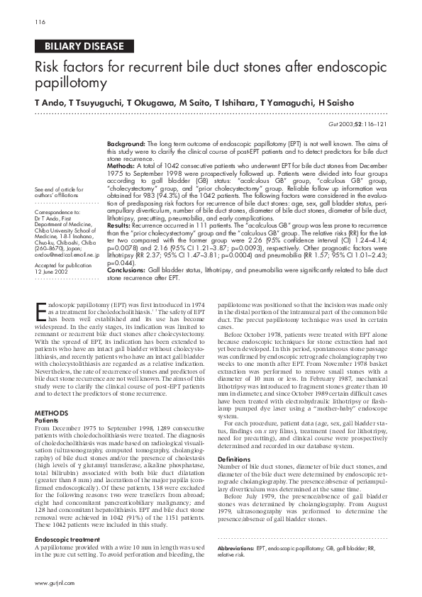 (PDF) Risk factors for recurrent bile duct stones after endoscopic ...