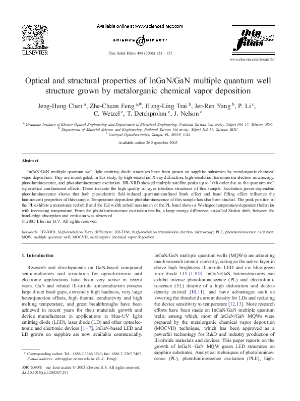 (PDF) Optical and structural properties of InGaN/GaN multiple quantum ...