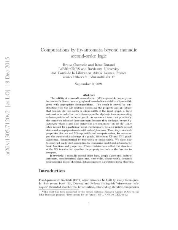 Pdf Computations By Fly Automata Beyond Monadic Second Order Logic Irene Durand