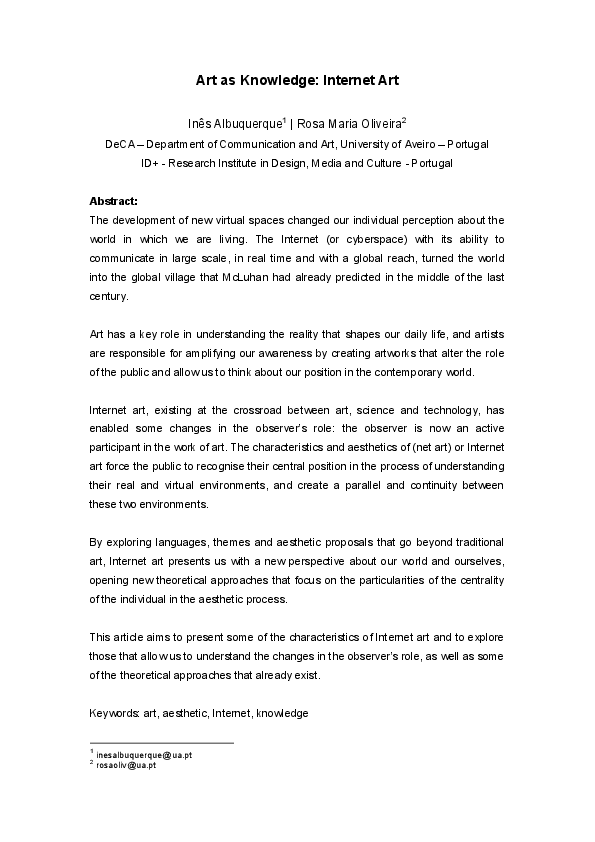 (PDF) Art as Knowledge: Internet Art