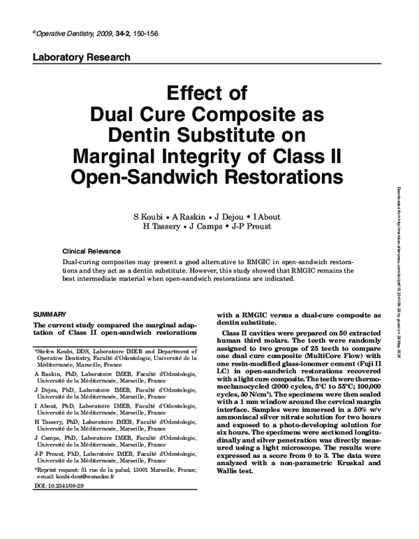 (PDF) Effect of Dual Cure Composite as Dentin Substitute on the ...