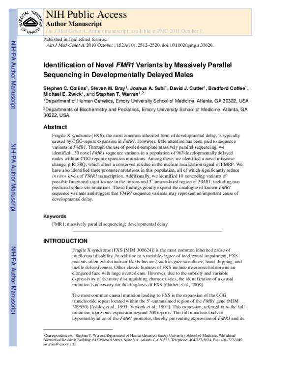 (PDF) Identification of novel FMR1 variants by massively parallel ...