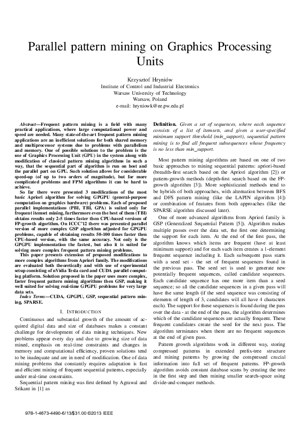 (PDF) Parallel pattern mining on Graphics Processing Units
