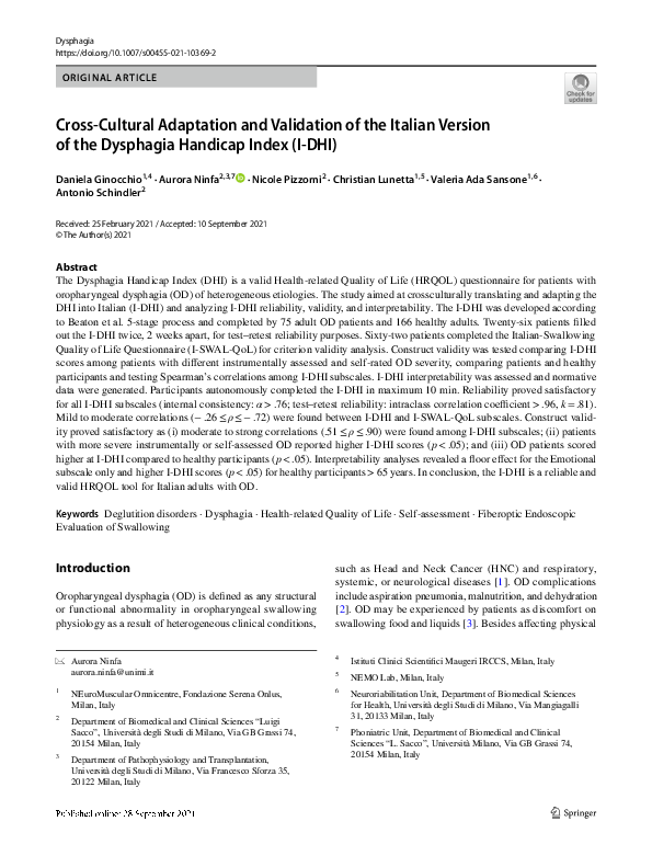 Pdf Cross Cultural Adaptation And Validation Of The Italian Version Of Swal Qol