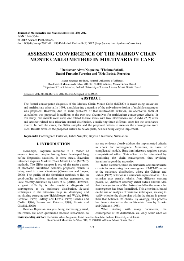 (PDF) Assessing convergence of Markov chain Monte Carlo algorithms