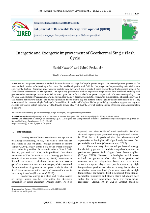 (PDF) Energetic and exergetic Improvement of geothermal single flash cycle
