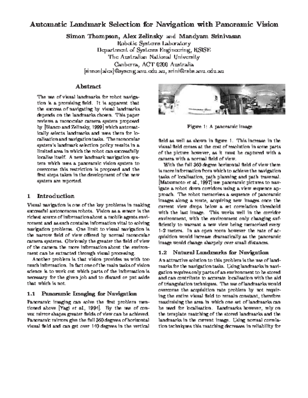(PDF) Automatic landmark selection for navigation with panoramic vision