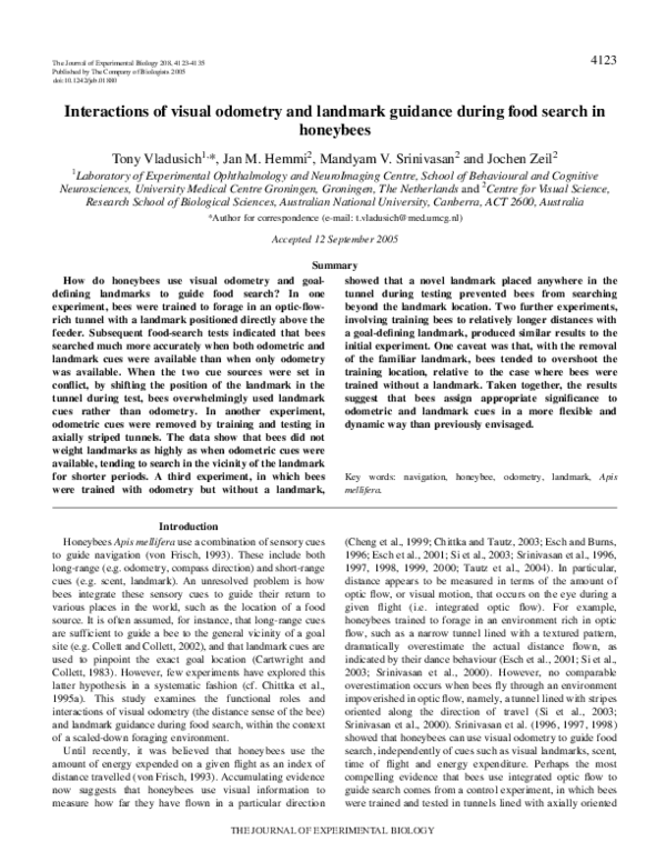 (PDF) Interactions of visual odometry and landmark guidance during food search in honeybees ...