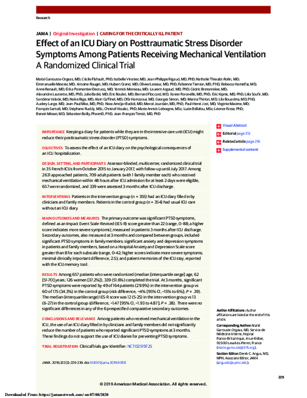 (PDF) Effect of an ICU Diary on Posttraumatic Stress Disorder Symptoms ...