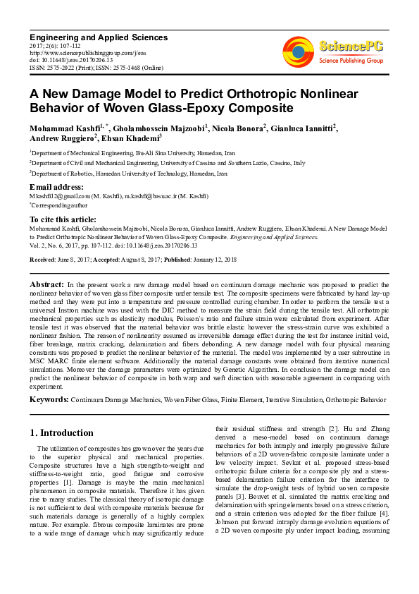 (PDF) A New Damage Model to Predict Orthotropic Nonlinear Behavior of Woven Glass-Epoxy Composite