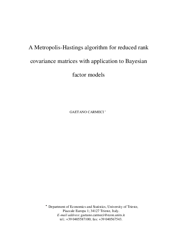Pdf A Metropolis Hastings Algorithm For Reduced Rank Covariance Matrices With Application To