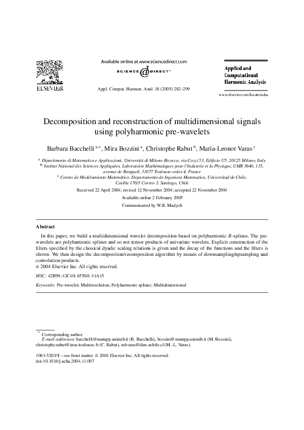 (PDF) Decomposition and reconstruction of multidimensional signals using polyharmonic pre-wavelets