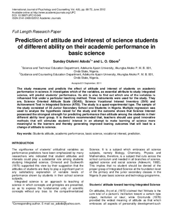 (PDF) Prediction of attitude and interest of science students of ...