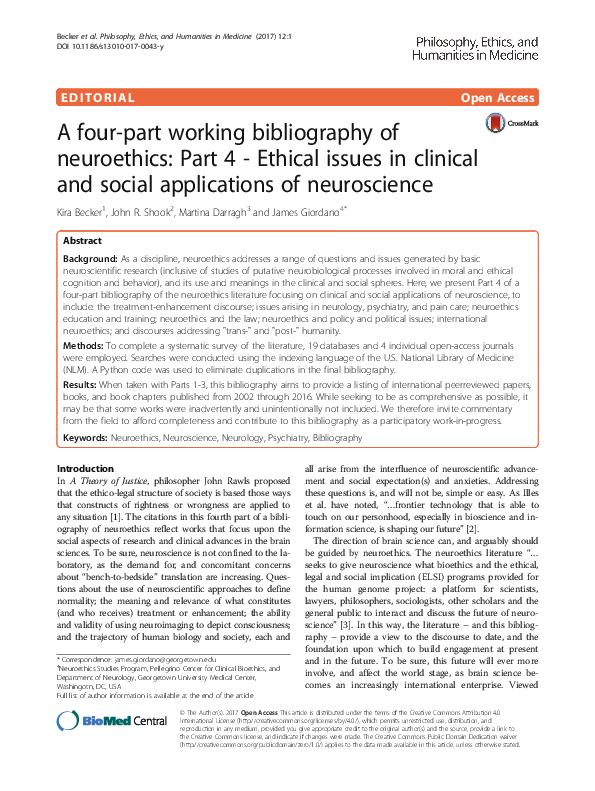 (PDF) A four-part working bibliography of neuroethics: part 3 - "second ...