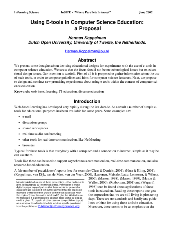 (PDF) Using e-Tools in Computer Science Education: a Proposal