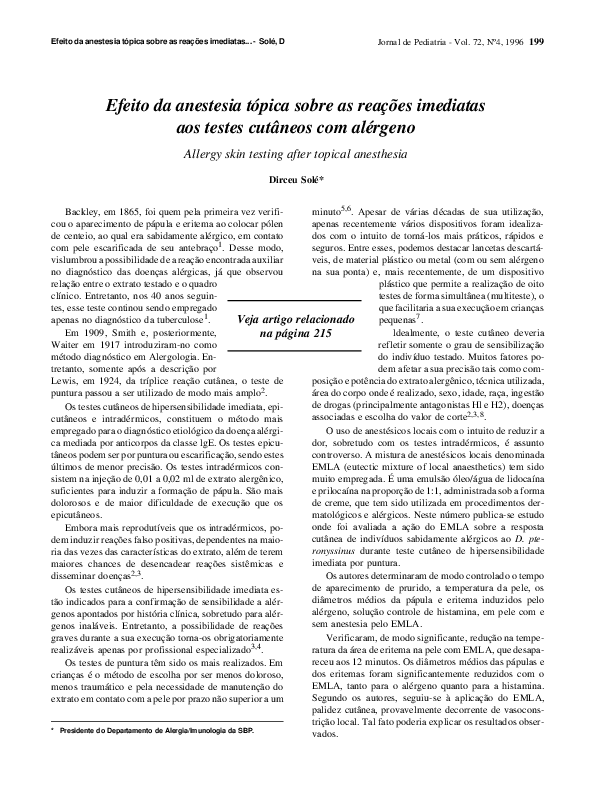 (PDF) Allergy skin testing after topical anesthesia