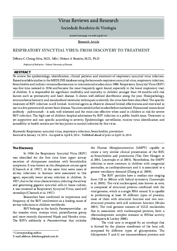 (PDF) Respiratory Syncytial Virus: From Discovery to Treatment