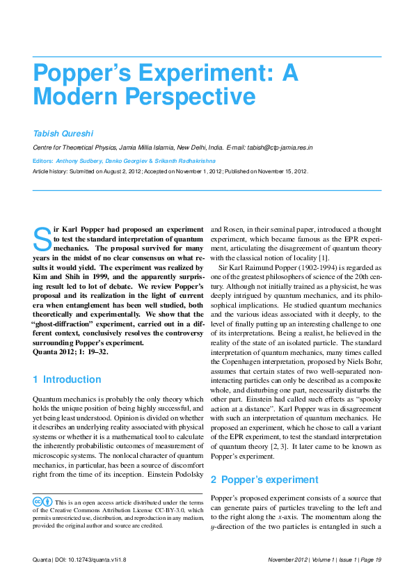 (PDF) Popper's Experiment: A Modern Perspective