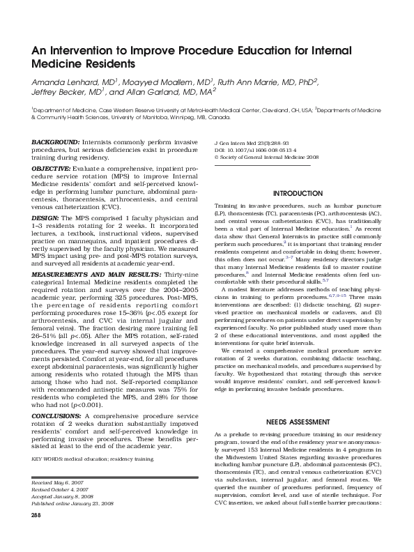 (PDF) An Intervention to Improve Procedure Education for Internal ...
