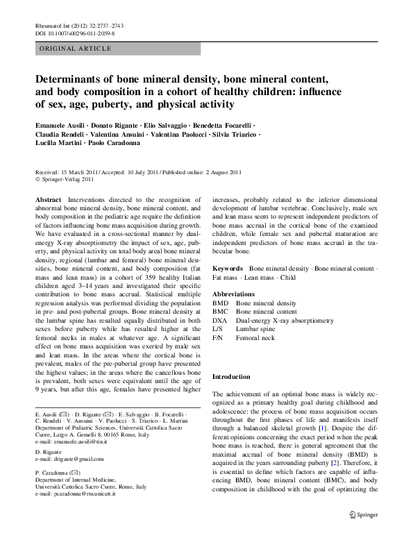 Pdf Determinants Of Bone Mineral Density Bone Mineral Content And