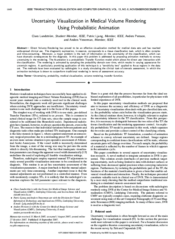 (PDF) Uncertainty Visualization in Medical Volume Rendering Using Probabilistic Animation