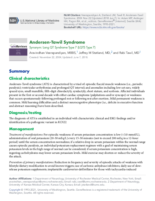 (PDF) Andersen-Tawil Syndrome