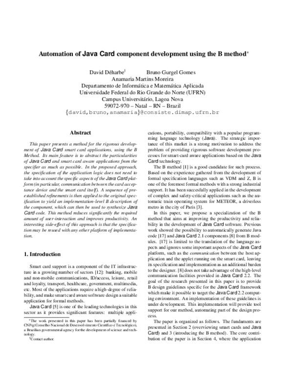(PDF) Automation of Java Card Component Development Using the B Method