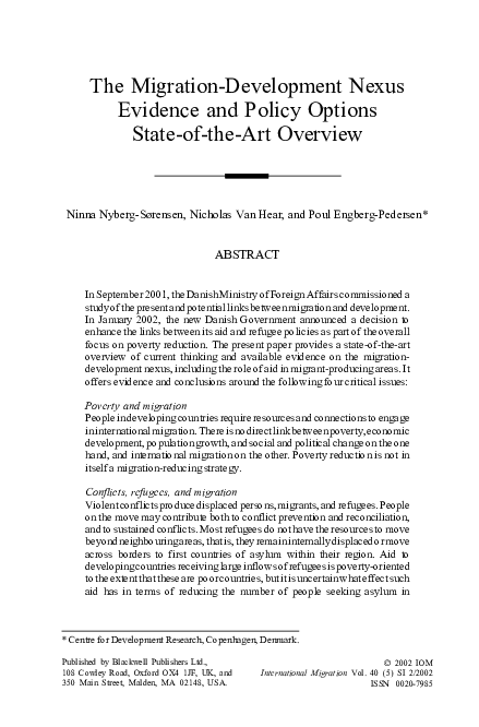 (PDF) The Migration-Development Nexus Evidence and Policy Options State-of-the-Art Overview
