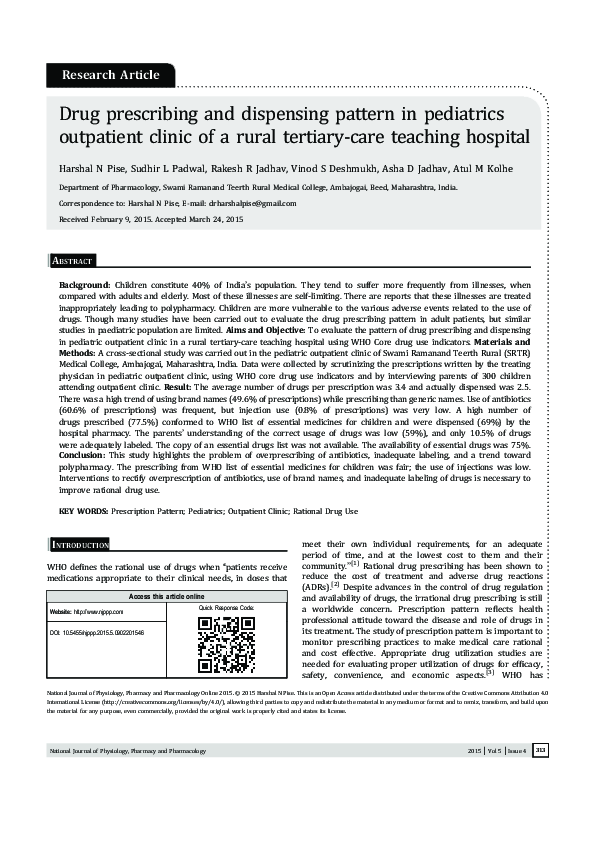 (PDF) Drug prescribing and dispensing pattern in pediatrics outpatient ...