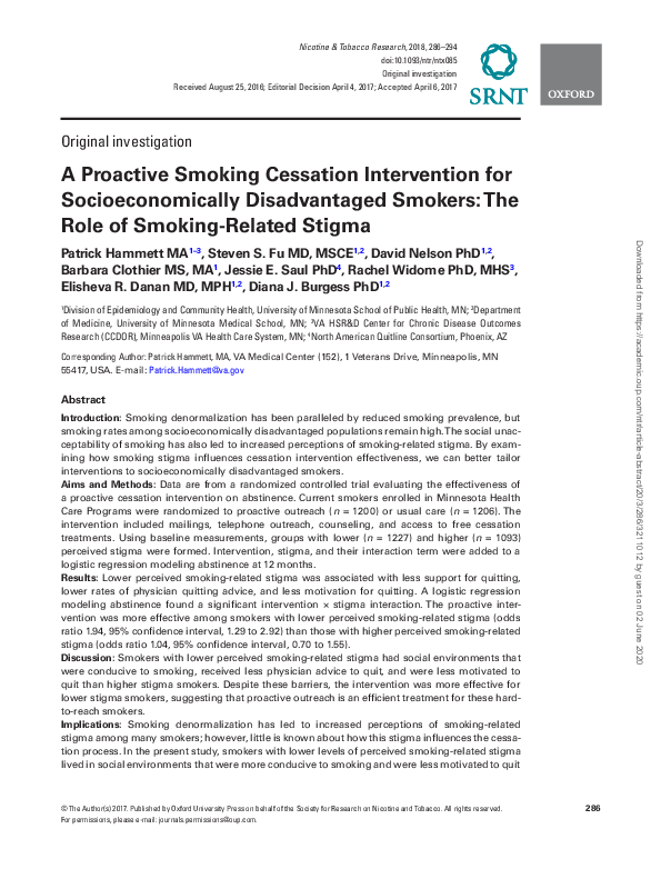 (PDF) A Proactive Smoking Cessation Intervention for Socioeconomically ...