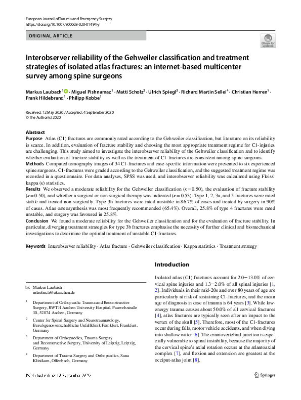 (PDF) Interobserver reliability of the Gehweiler classification and ...