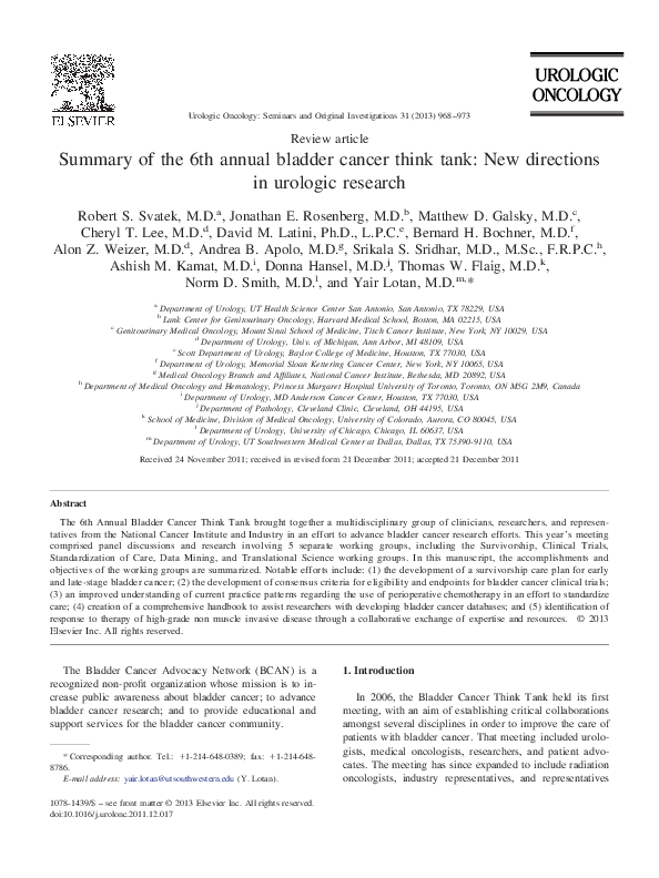 (PDF) Summary of the 6th annual bladder cancer think tank: New ...
