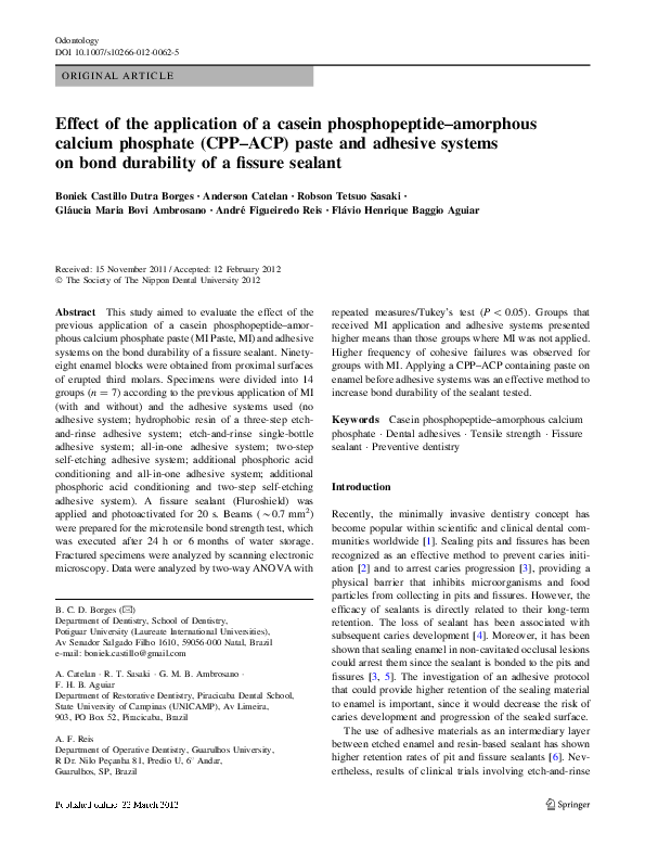 (PDF) Effect of the application of a casein phosphopeptide–amorphous calcium phosphate (CPP–ACP ...