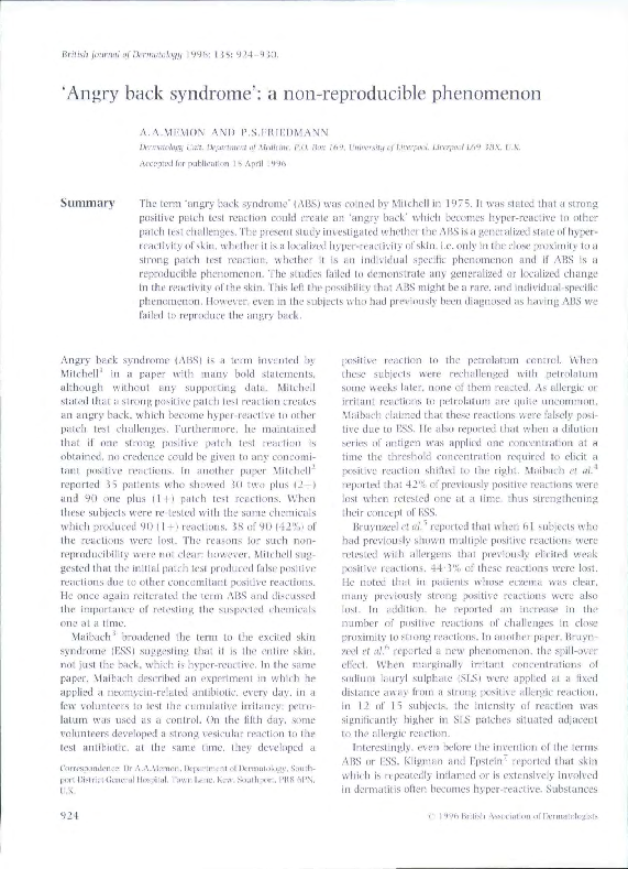 (PDF) Angry back syndrome': a non-reproducible phenomenon