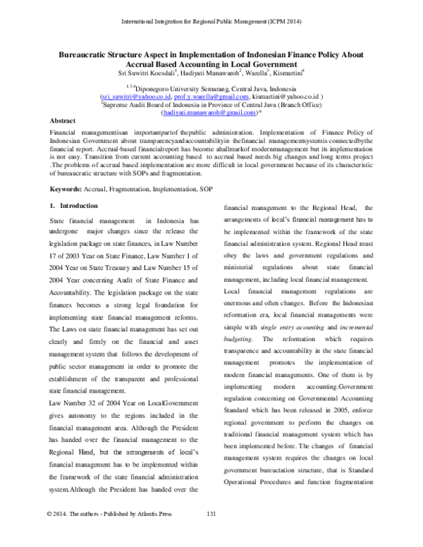 (PDF) Bureaucratic Structure Aspect in Implementation of Indonesian Finance Policy About Accrual ...