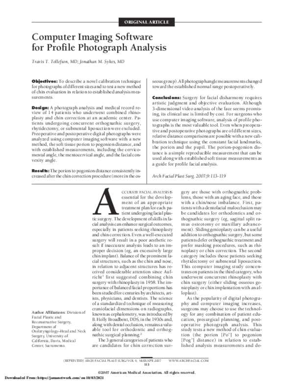 (PDF) Computer Imaging Software for Profile Photograph Analysis