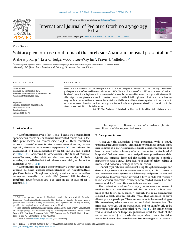 (PDF) Solitary plexiform neurofibroma of the forehead: A rare and ...