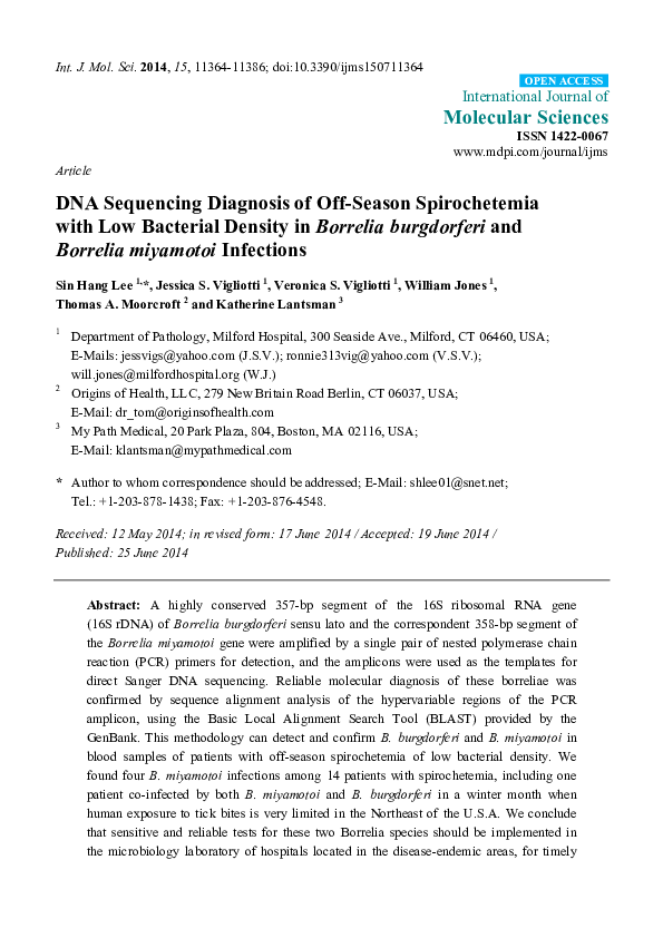 (PDF) DNA sequencing diagnosis of off-season spirochetemia with low ...