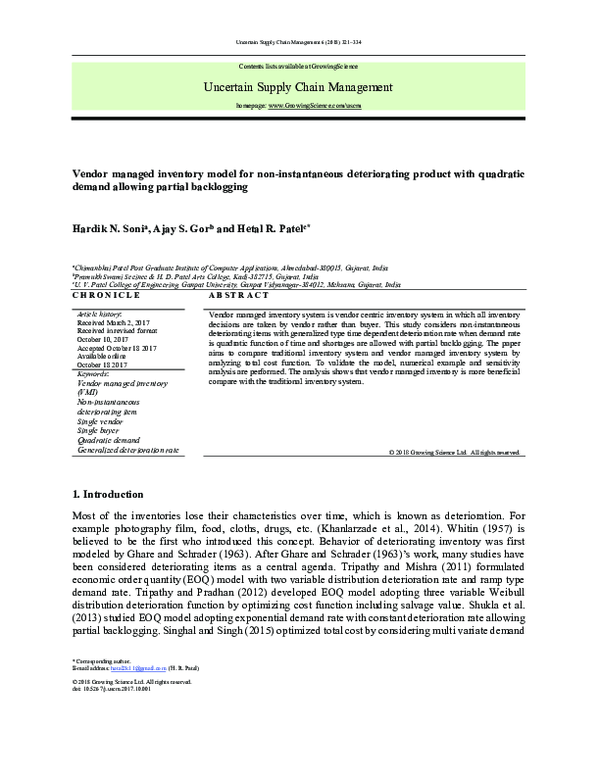 (PDF) Vendor managed inventory model for non-instantaneous deteriorating product with quadratic ...