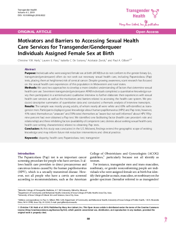 (PDF) Motivators and Barriers to Accessing Sexual Health Care Services ...