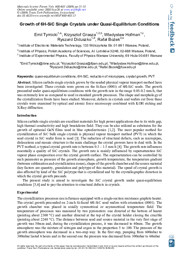 (PDF) Growth of 4H-SiC Crystals on the 8° Off-Axis 6H-SiC Seed by PVT Method