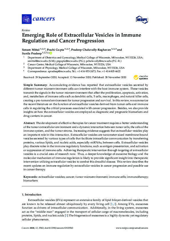 (PDF) Emerging Role of Extracellular Vesicles in Immune Regulation and Cancer Progression ...