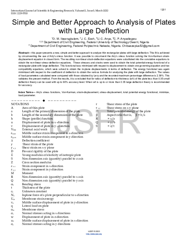 Pdf Simple And Better Approach To Analysis Of Plates With Large Deflection