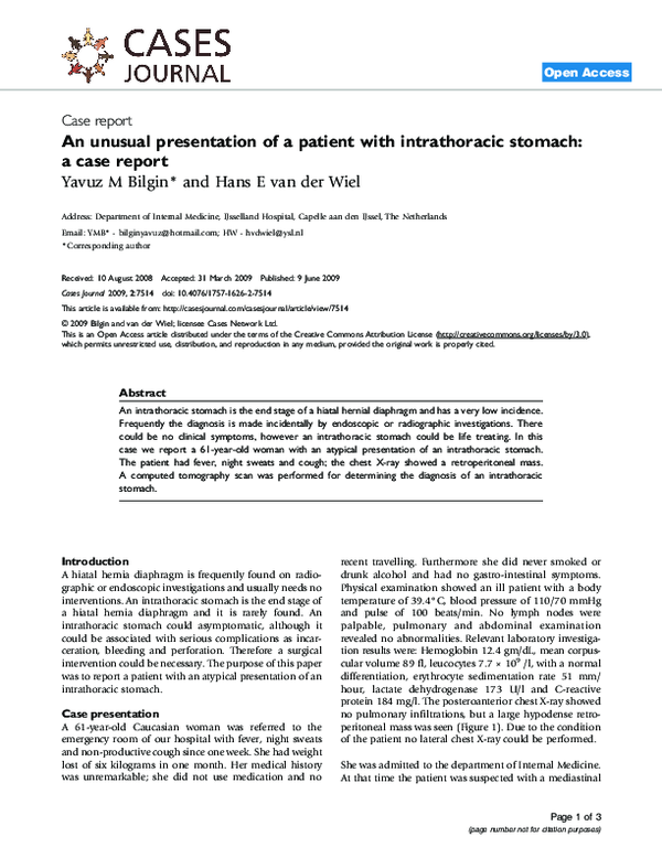 Pdf An Unusual Presentation Of A Patient With Intrathoracic Stomach A Case Report